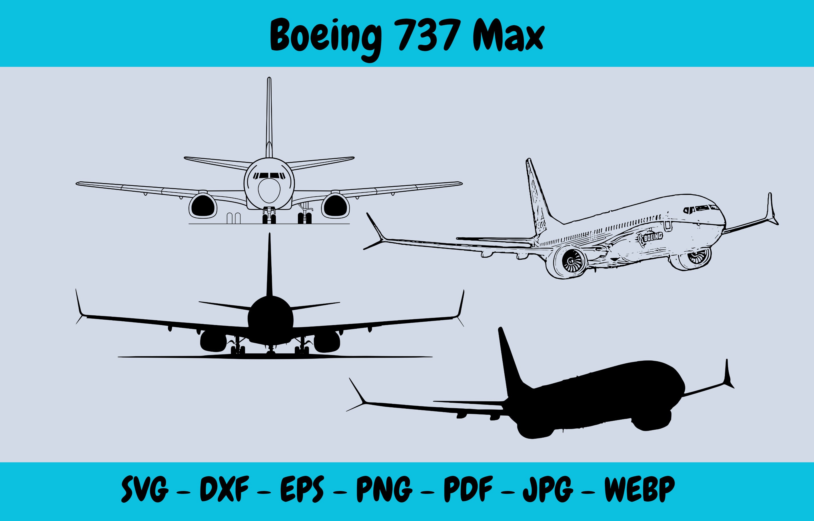 Boeing 737 Max Vector Svg Eps Dxf Png High Res Jpg Pdf - Etsy