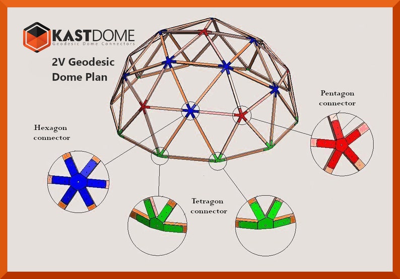 2V Geodesic Dome Connectors Kit - for Greenhouses, Glamping, Roof ...