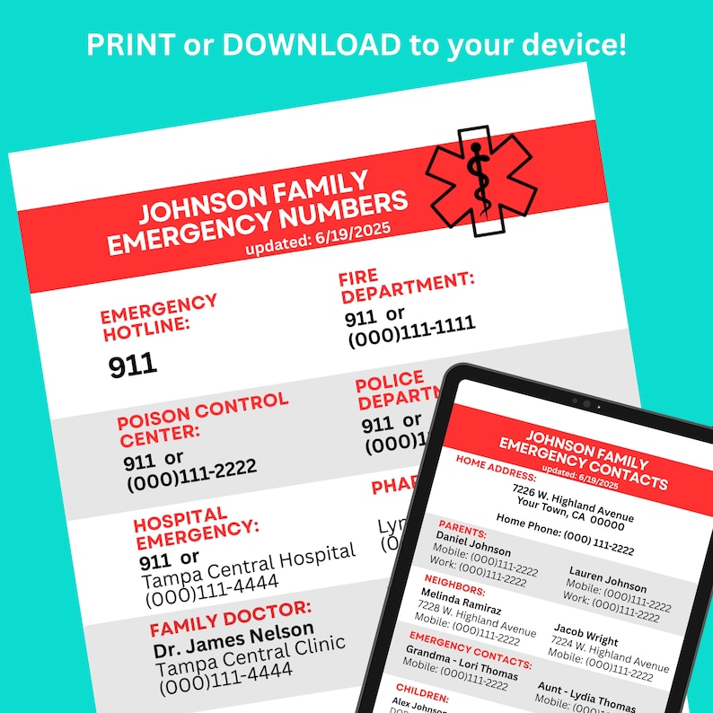 Editable Emergency Contact Sheet Bundle, Canva Template Printable ...