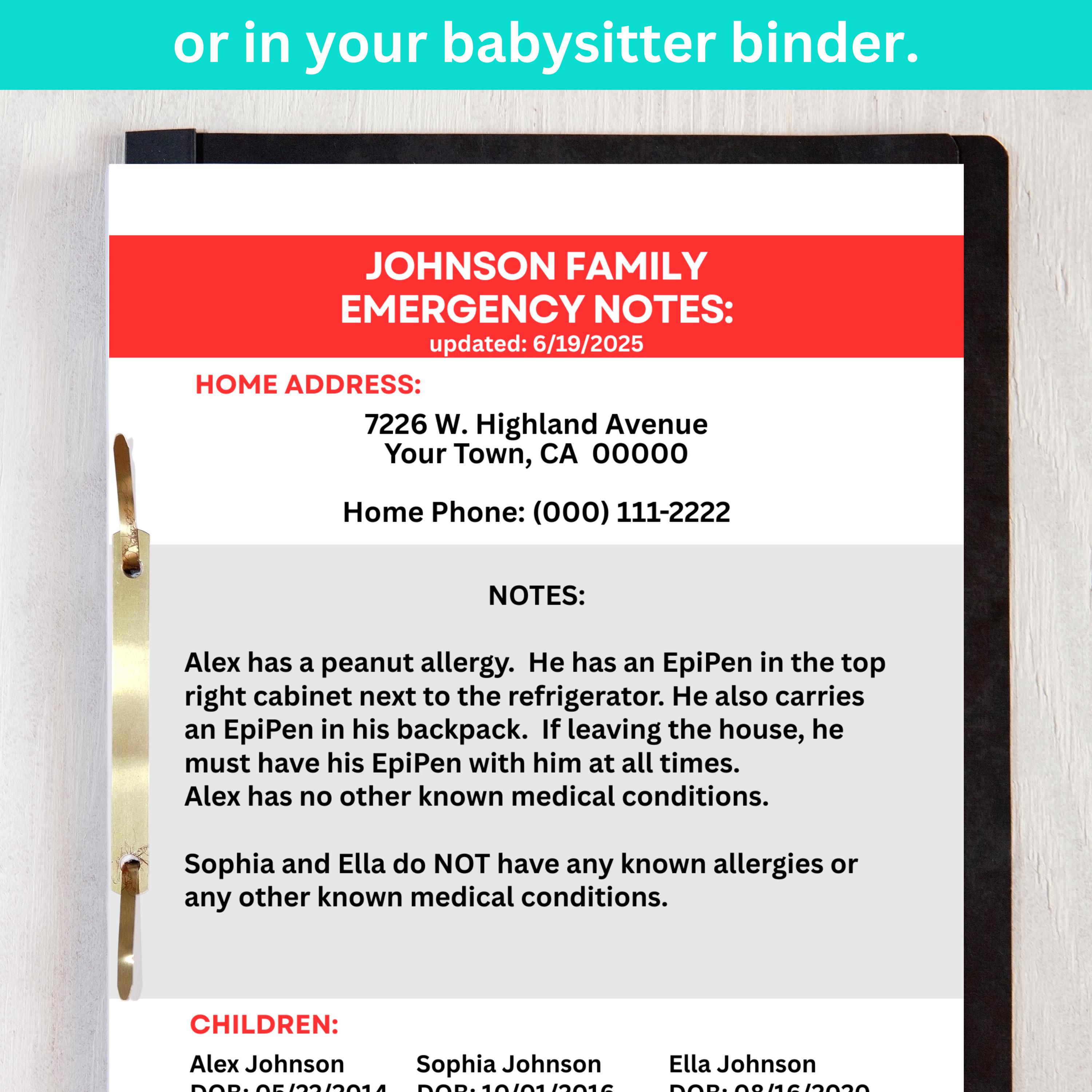 Editable Emergency Contact Sheet Bundle, Canva Template Printable ...