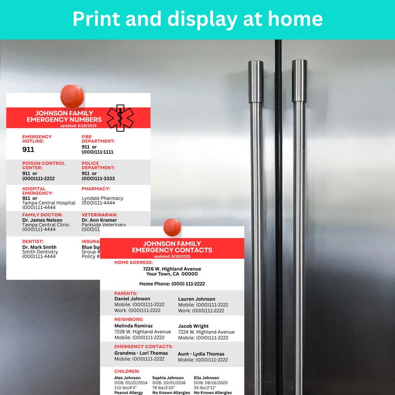 Editable Emergency Contact Sheet Bundle, Canva Template Printable ...