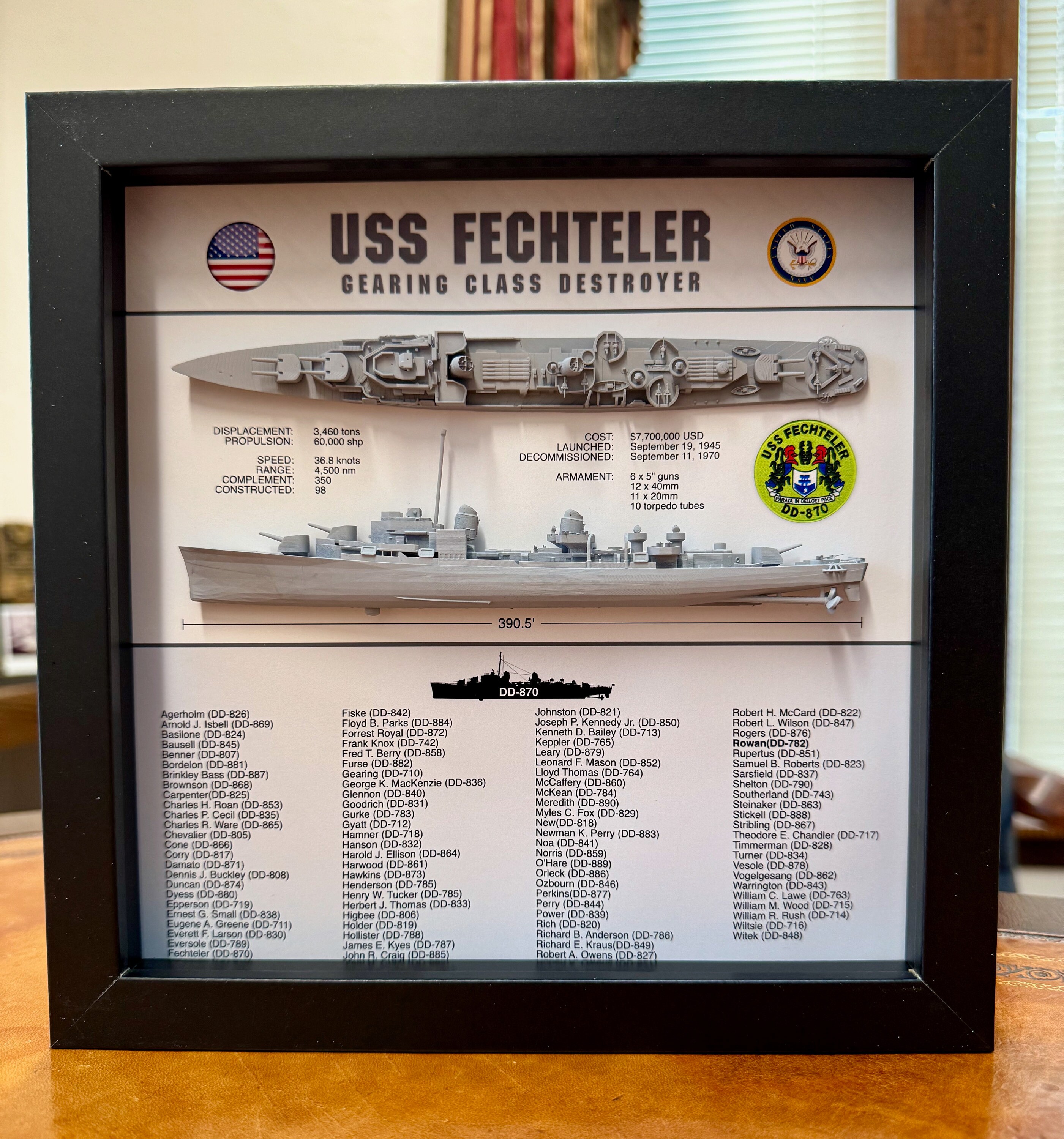 Gearing Class Destroyer Memorial Display Shadow Box, WW2, 9 X 9, Black ...