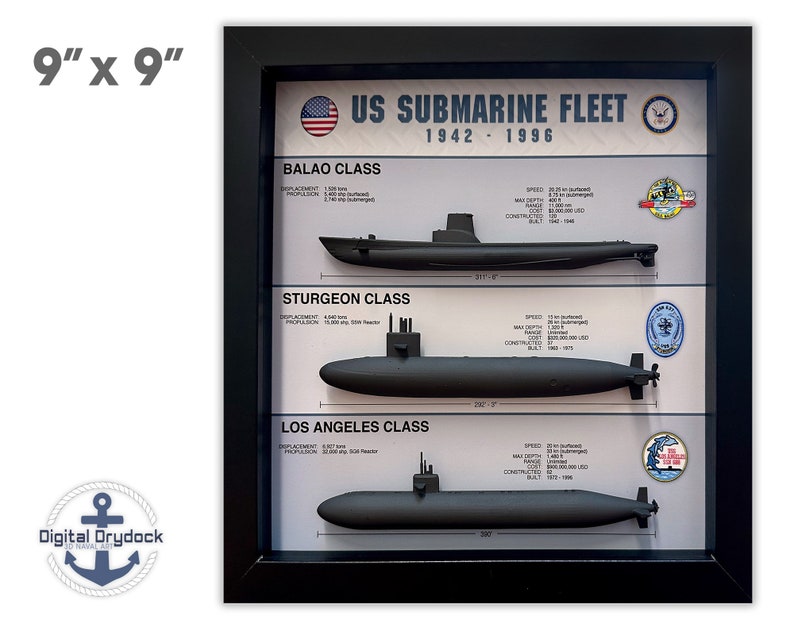 US Submarine Fleet Shadow Box Display, Balao, Sturgeon, Los Angeles ...