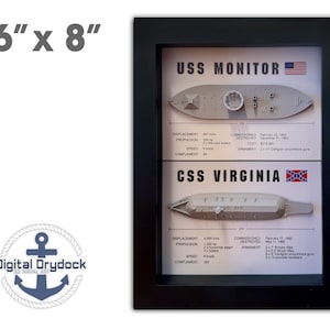 Monitor & Merrimack (CSS Virginia) Ironclad Memorial Display Shadow Box ...