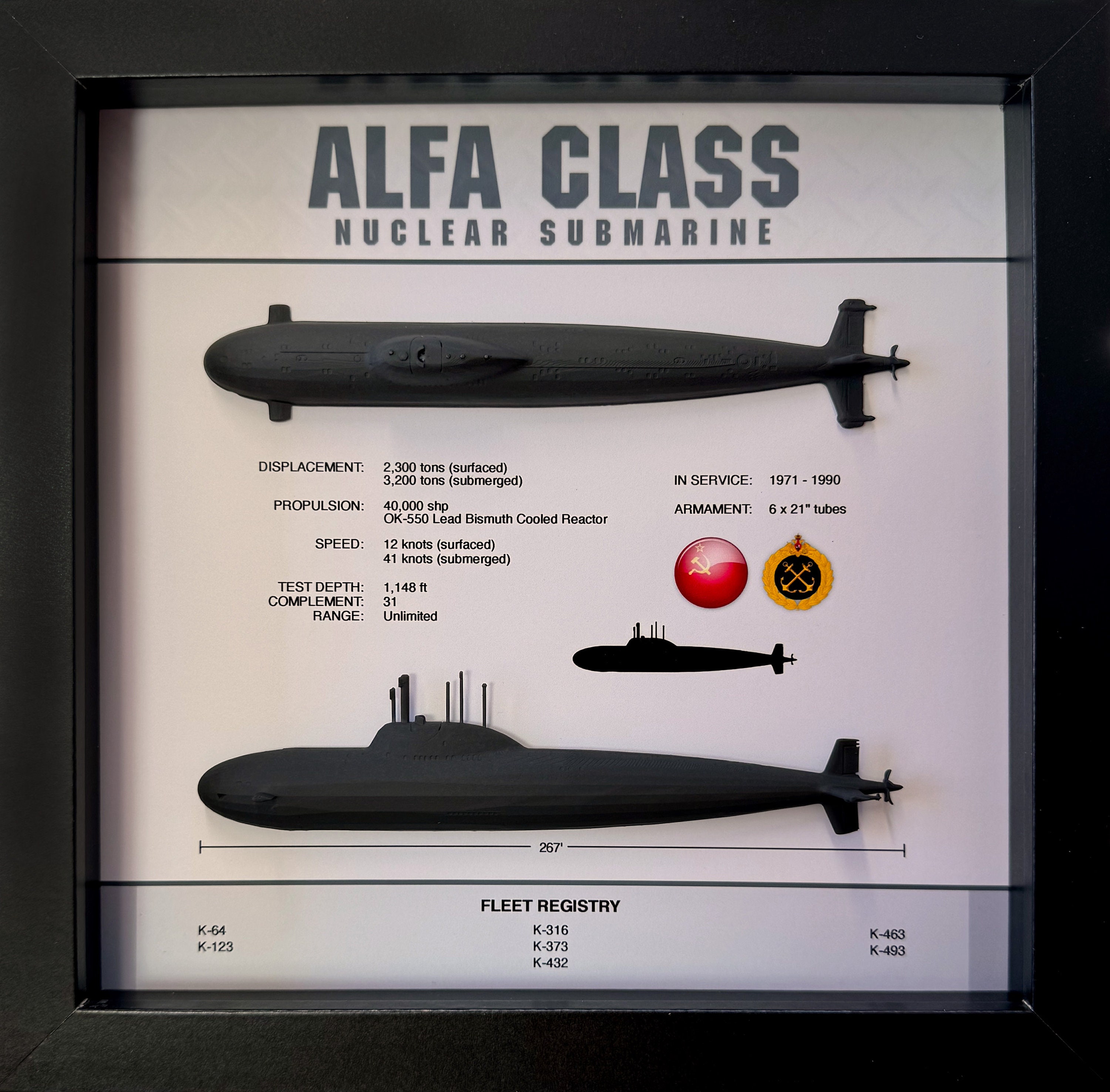 Alfa Class Submarine Memorial Display Shadow Box, Project 705 Lira, 9 X ...
