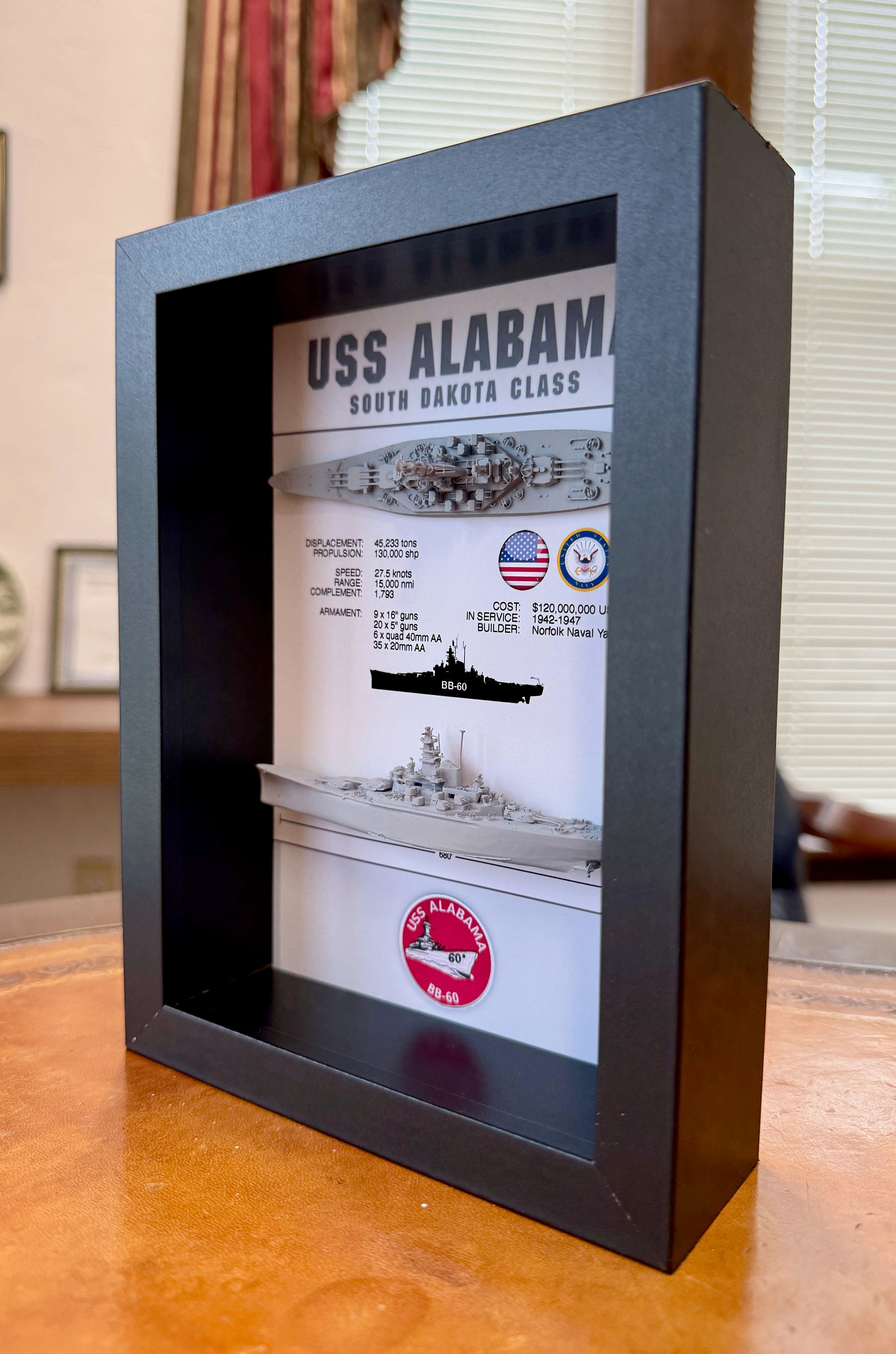 USS Alabama Memorial Display Shadow Box, BB-60, WW2, 6 X 8, South ...