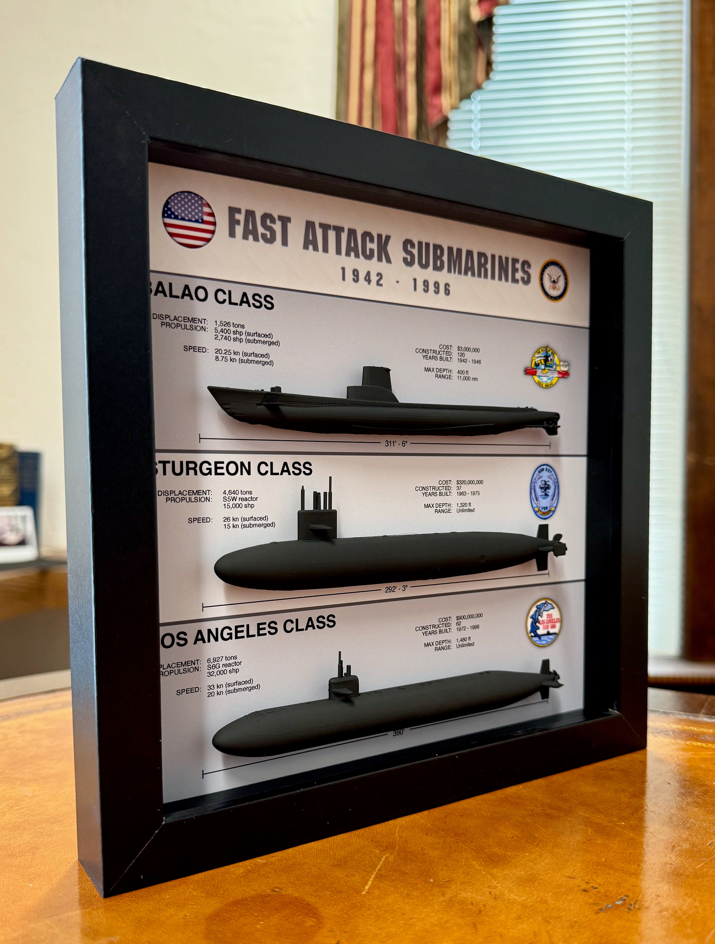 US Submarine Fleet Shadow Box Display, Balao, Sturgeon, Los Angeles ...