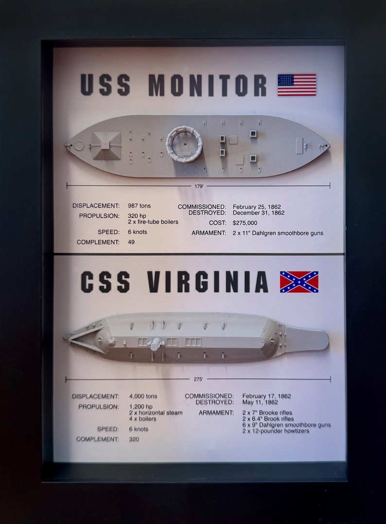 Monitor & Merrimack (CSS Virginia) Ironclad Memorial Display Shadow Box ...