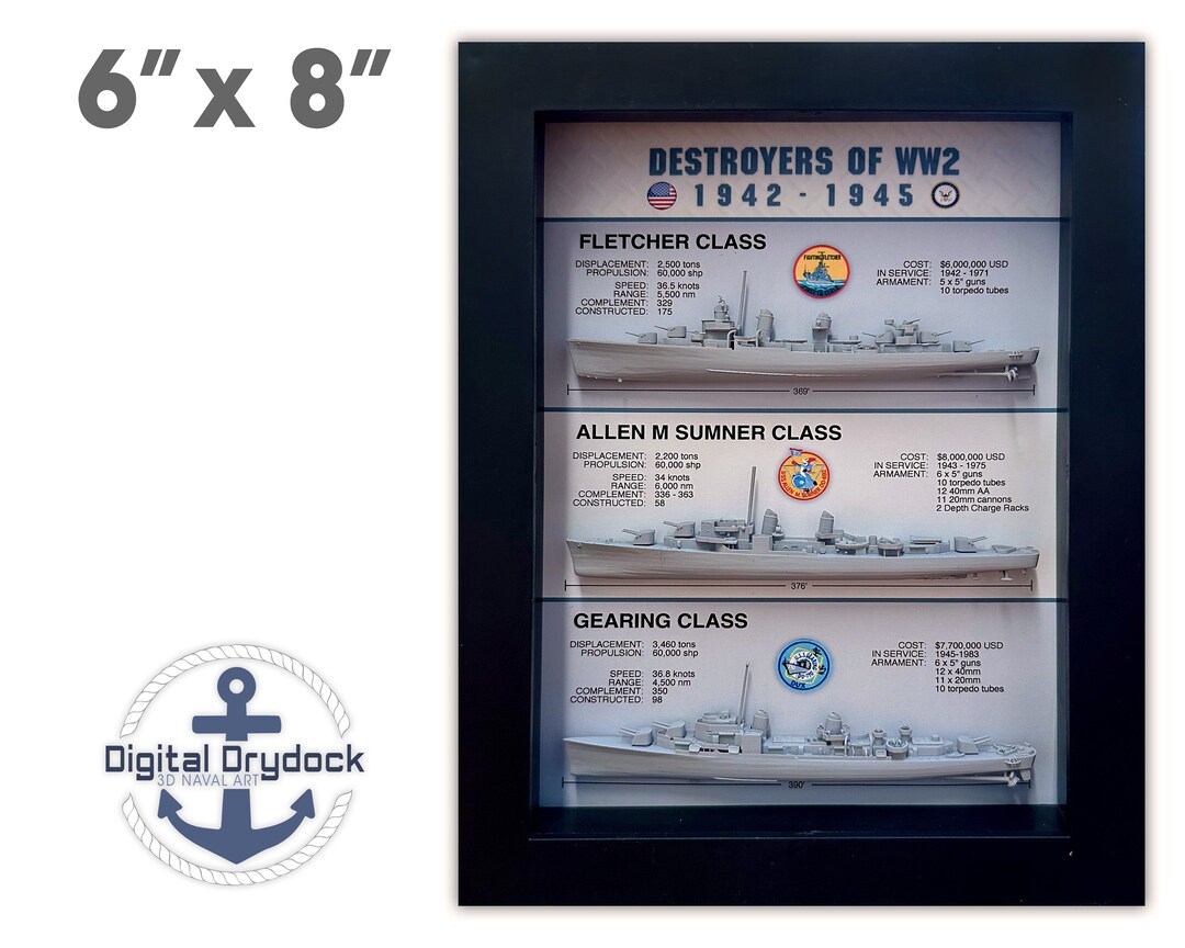 Destroyers of WW2 Display Shadow Box, 1942-1945, Fletcher, Allen M ...