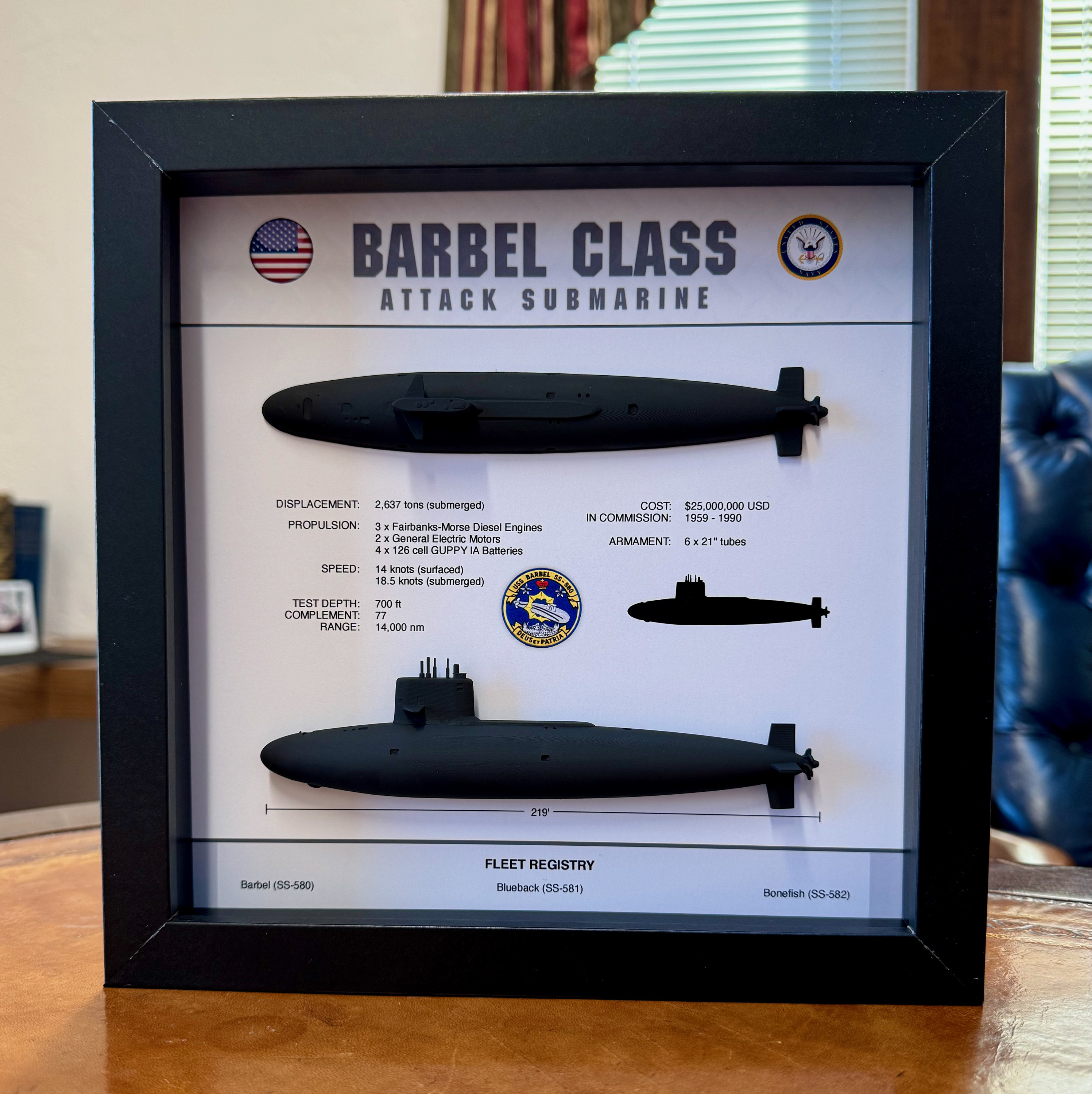 Barbel Class Submarine Memorial Display Shadow Box, 9 X 9, Black - Etsy