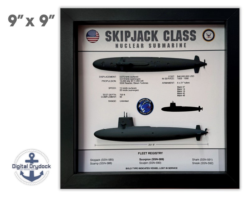 Skipjack Class Submarine Memorial Display Shadow Box, 9" X 9", Black - Etsy