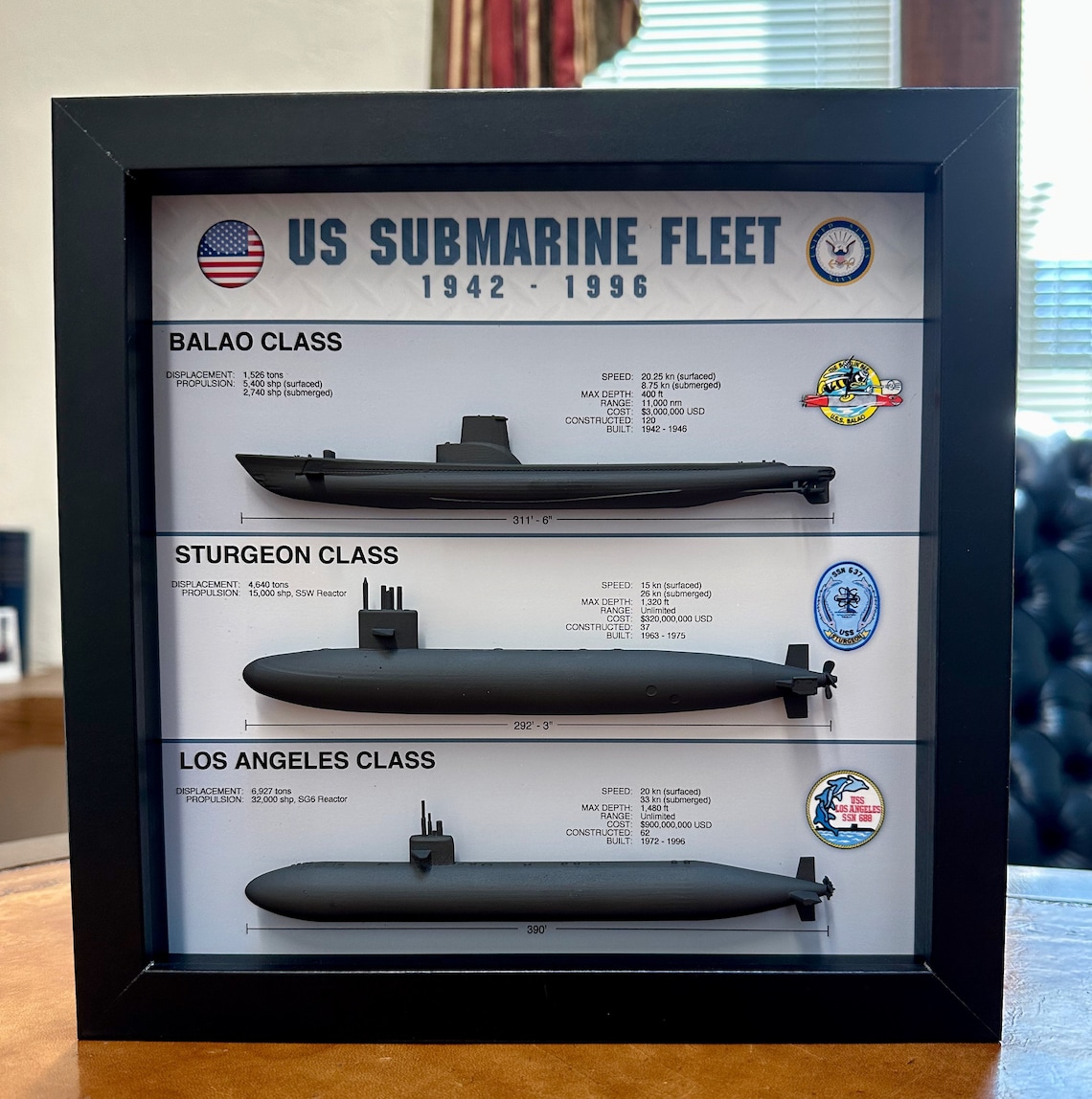 US Submarine Fleet Shadow Box Display, Balao, Sturgeon, Los Angeles ...