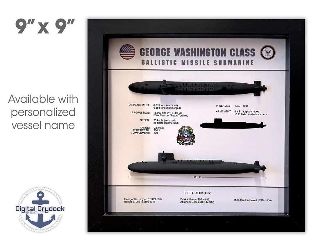 George Washington Class Submarine Memorial Display Shadow Box, 9" X 9 ...