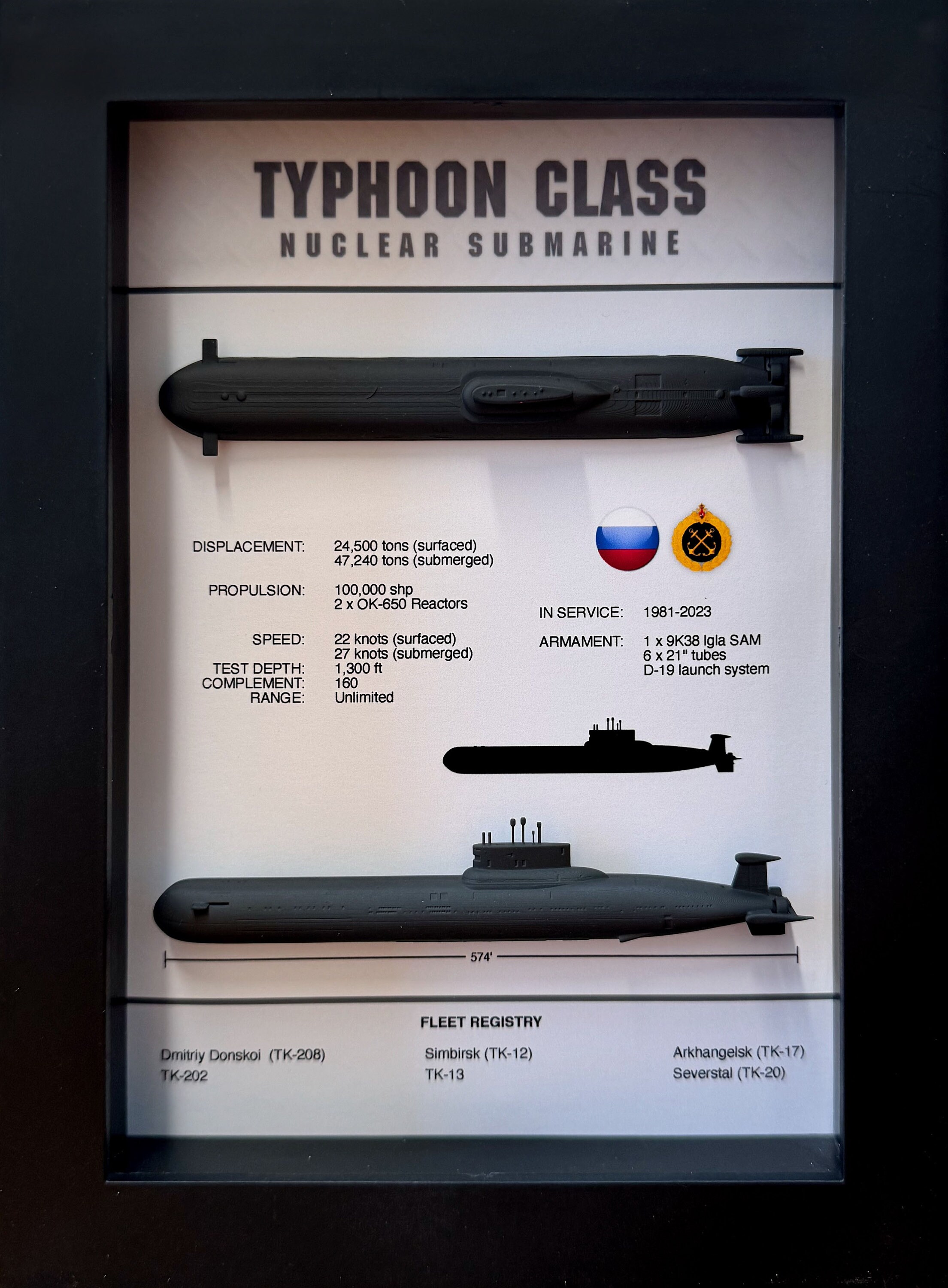Typhoon Class Submarine Memorial Display Shadow Box, Akula Class, 6" X ...
