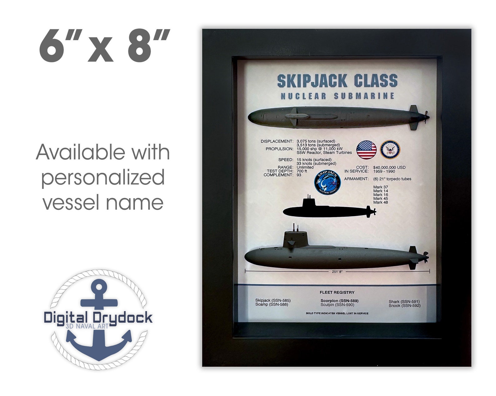Skipjack Class Submarine Memorial Display Shadow Box, 6 X 8, Black - Etsy