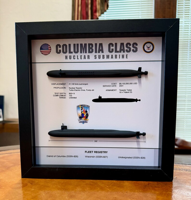 Columbia Class Submarine Memorial Display Shadow Box, 9 X 9, Large ...