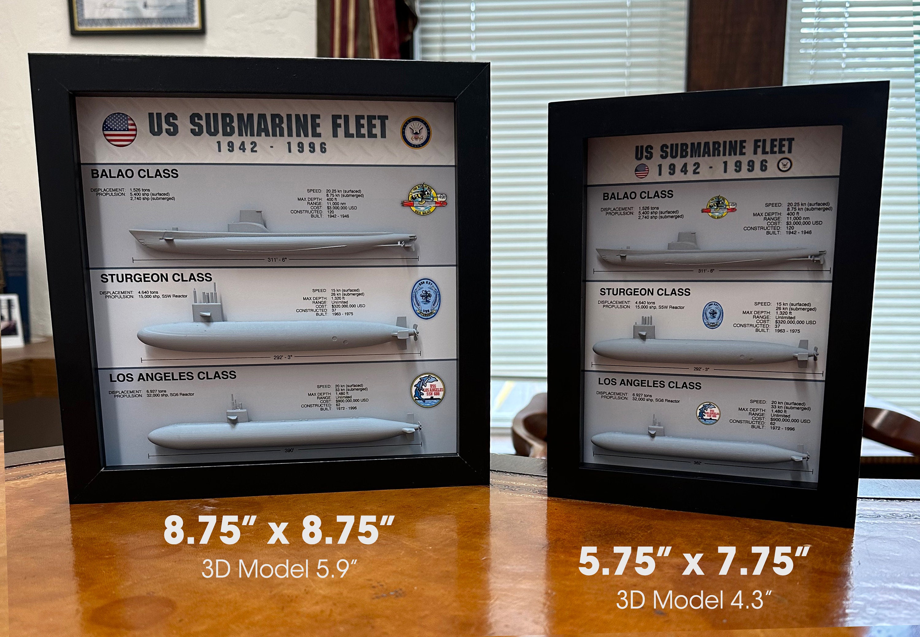 US Submarine Fleet Shadow Box Display, Balao, Sturgeon, Los Angeles ...