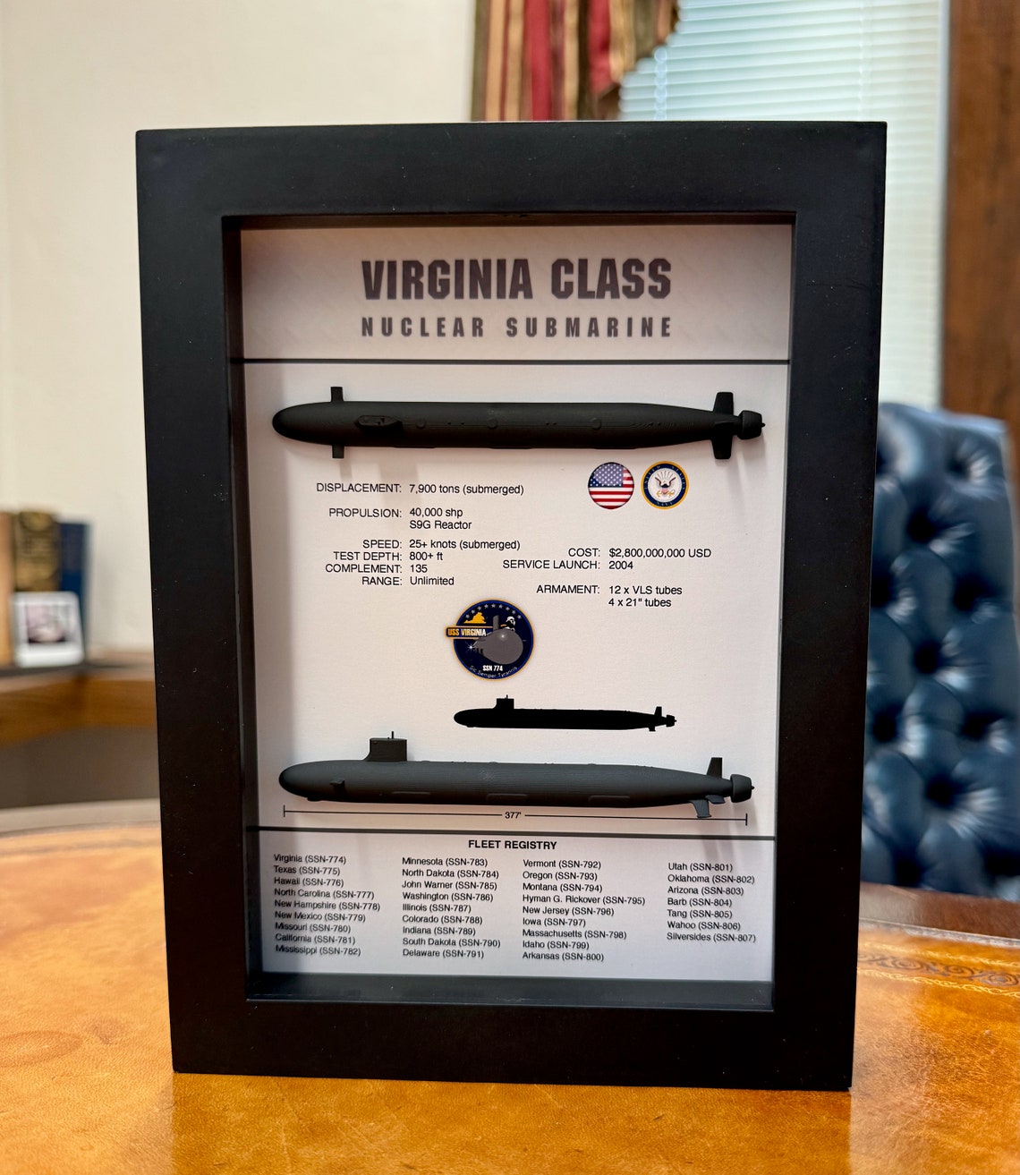 Virginia Class Submarine Memorial Display Shadow Box, SSN-774, 6" X 8 ...