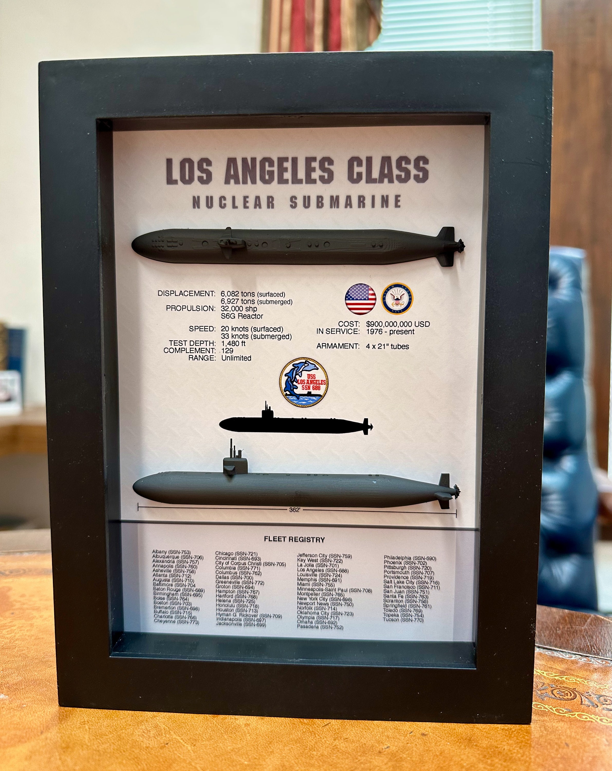 Los Angeles Class Submarine Memorial Display Shadow Box, 6 X 8, Black ...