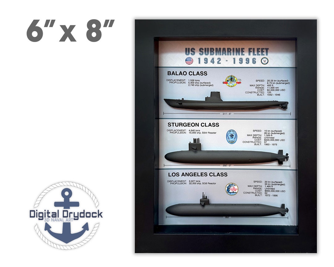 US Submarine Fleet Shadow Box Display, Balao, Sturgeon, Los Angeles, 6 ...