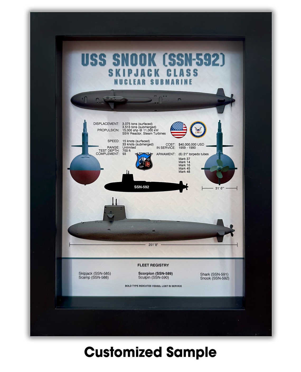 Skipjack Class Submarine Memorial Display Shadow Box, 6 X 8, Black - Etsy