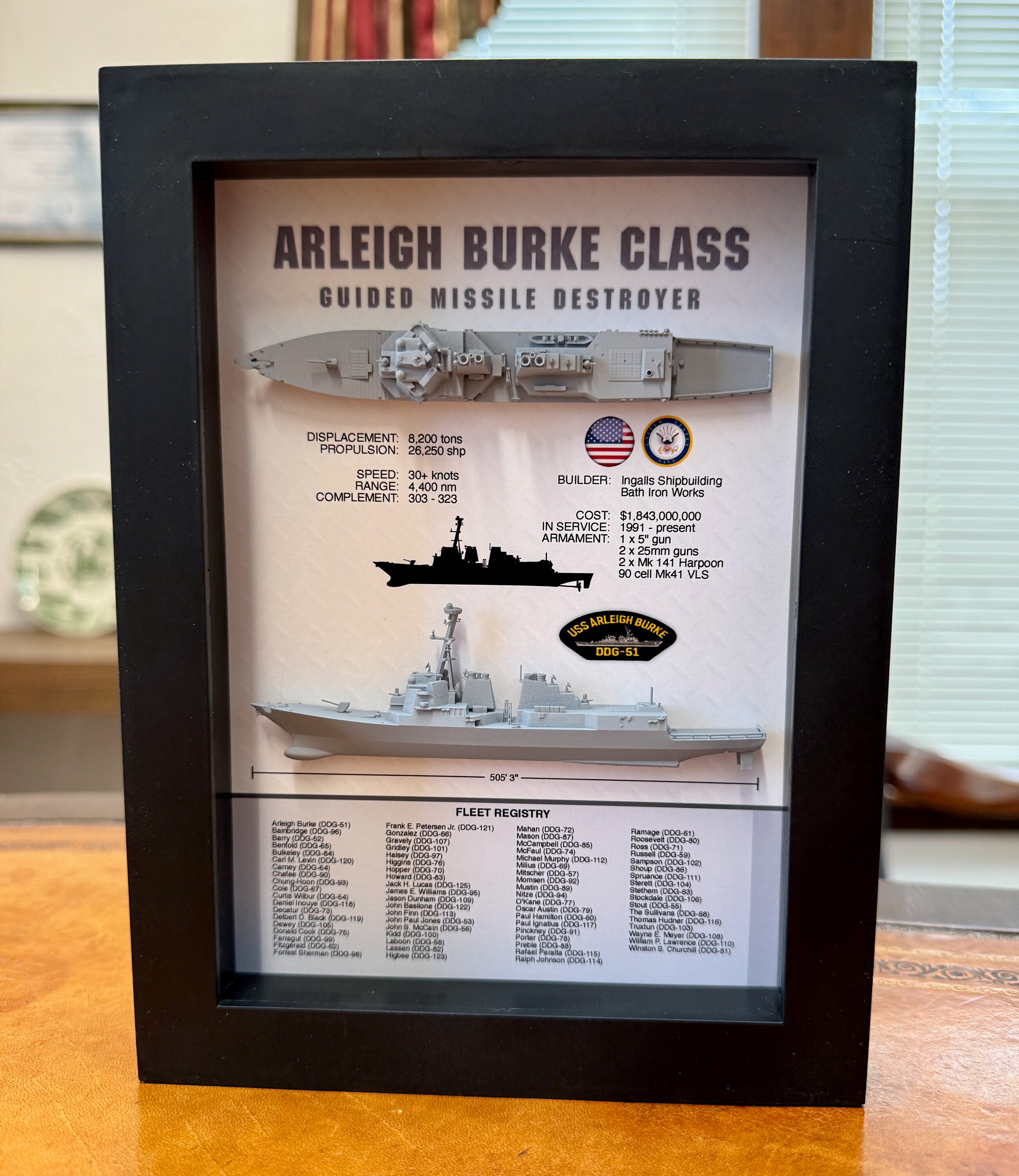 Arleigh Burke Class Destroyer Memorial Display Shadow Box, 5.75 X 7.75 ...