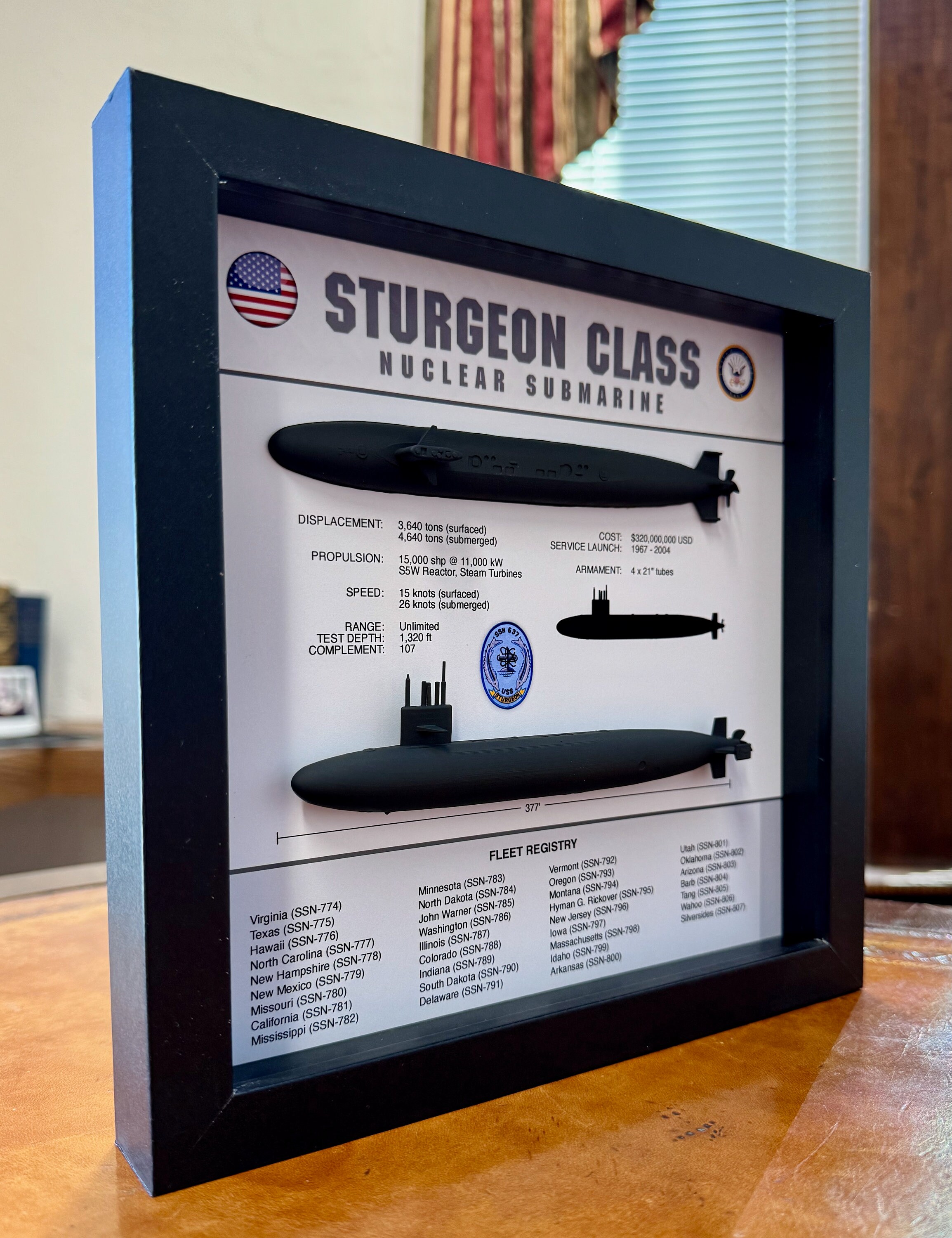 Sturgeon Class Submarine Memorial Display Shadow Box, 9" X 9", Black - Etsy