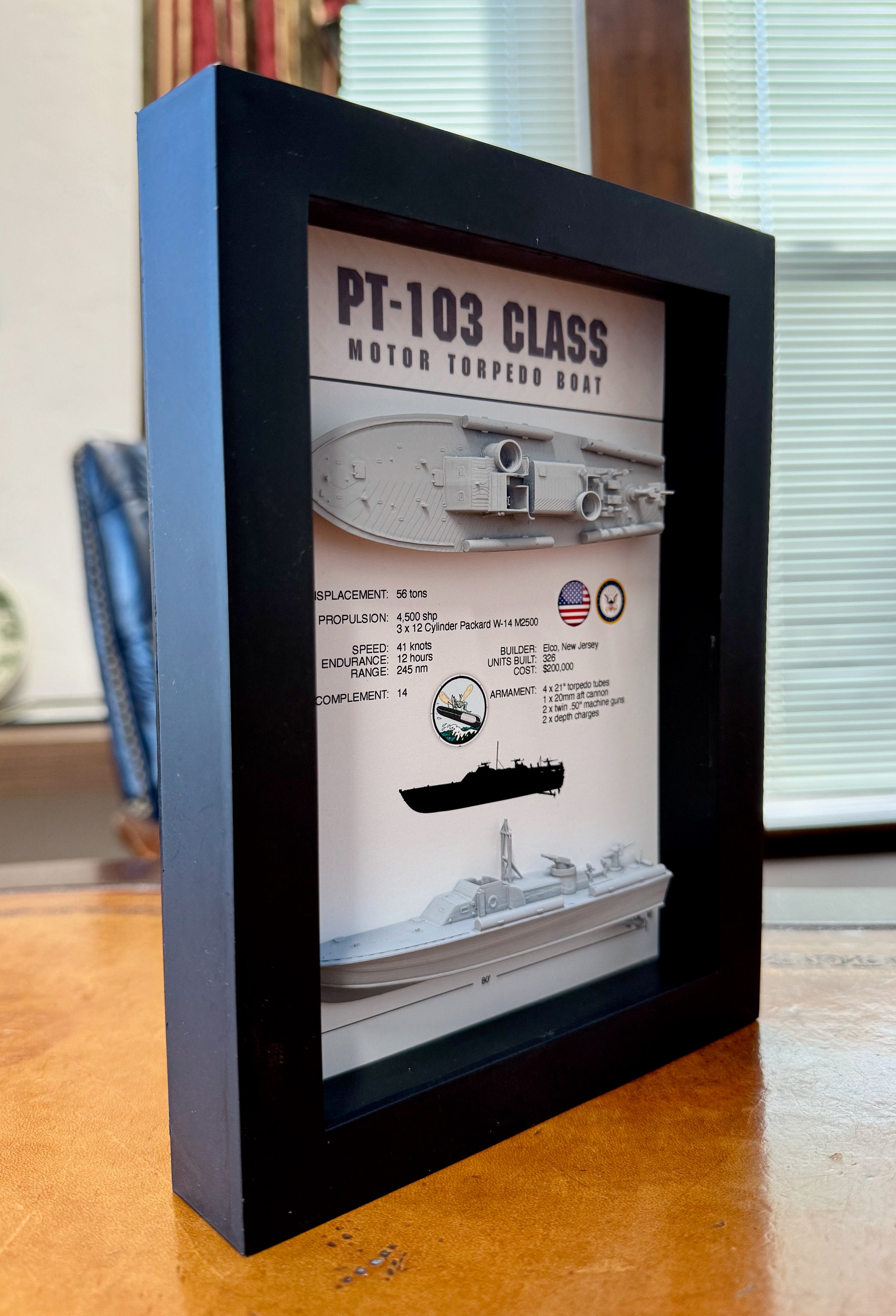 PT-103 Class Torpedo Boat Memorial Display Shadow Box, PT-109, 6" X 8 ...