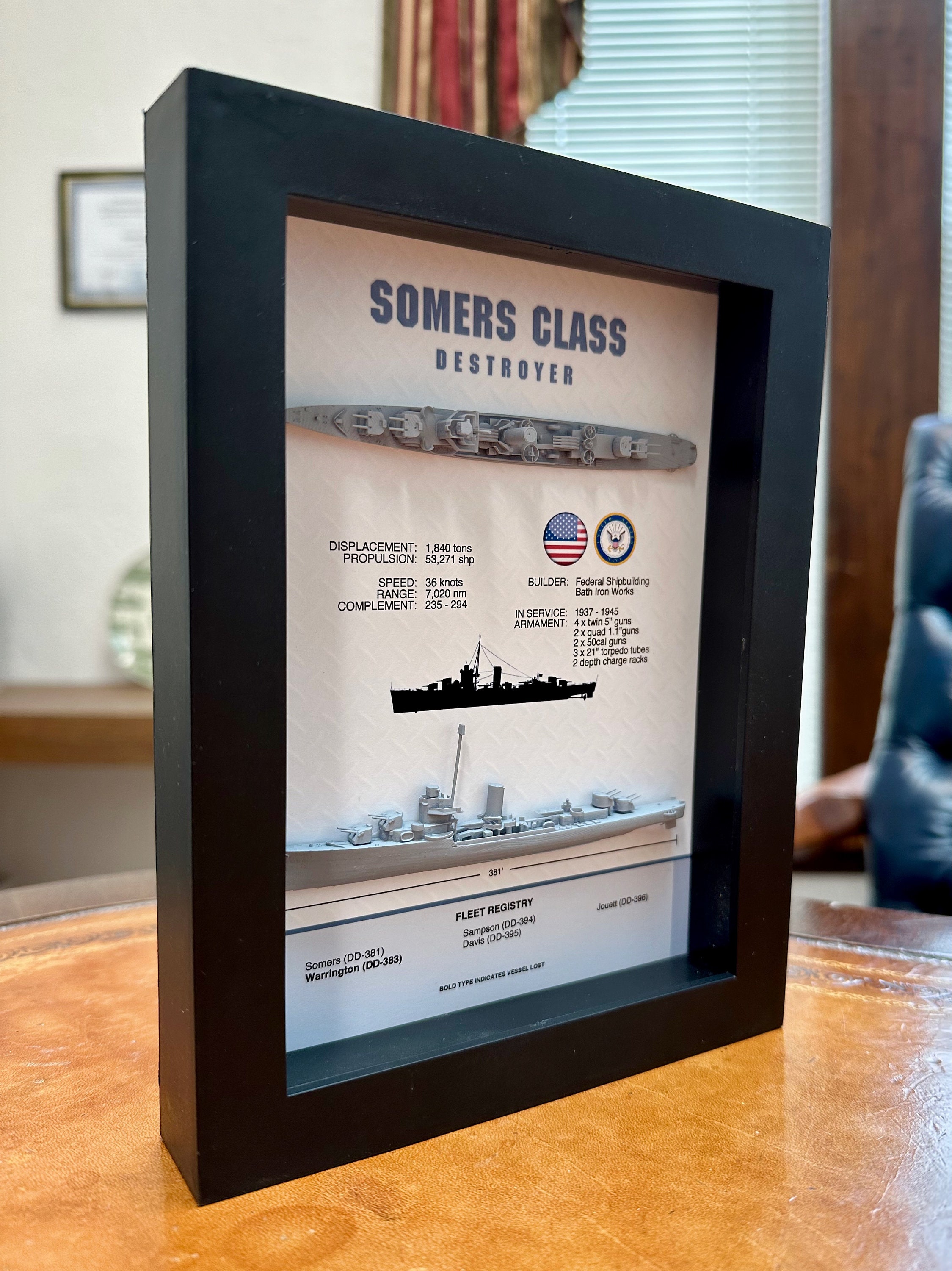 Somers Class Destroyer Memorial Display Shadow Box, WW2, 6 X 8, Black ...
