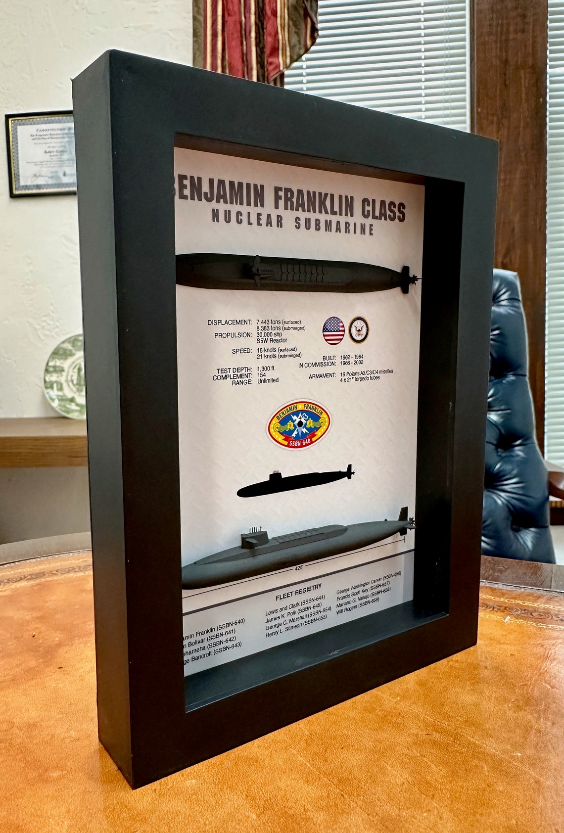 Benjamin Franklin Class, Submarine Memorial Display Shadow Box, 6 X 8, Black - Etsy