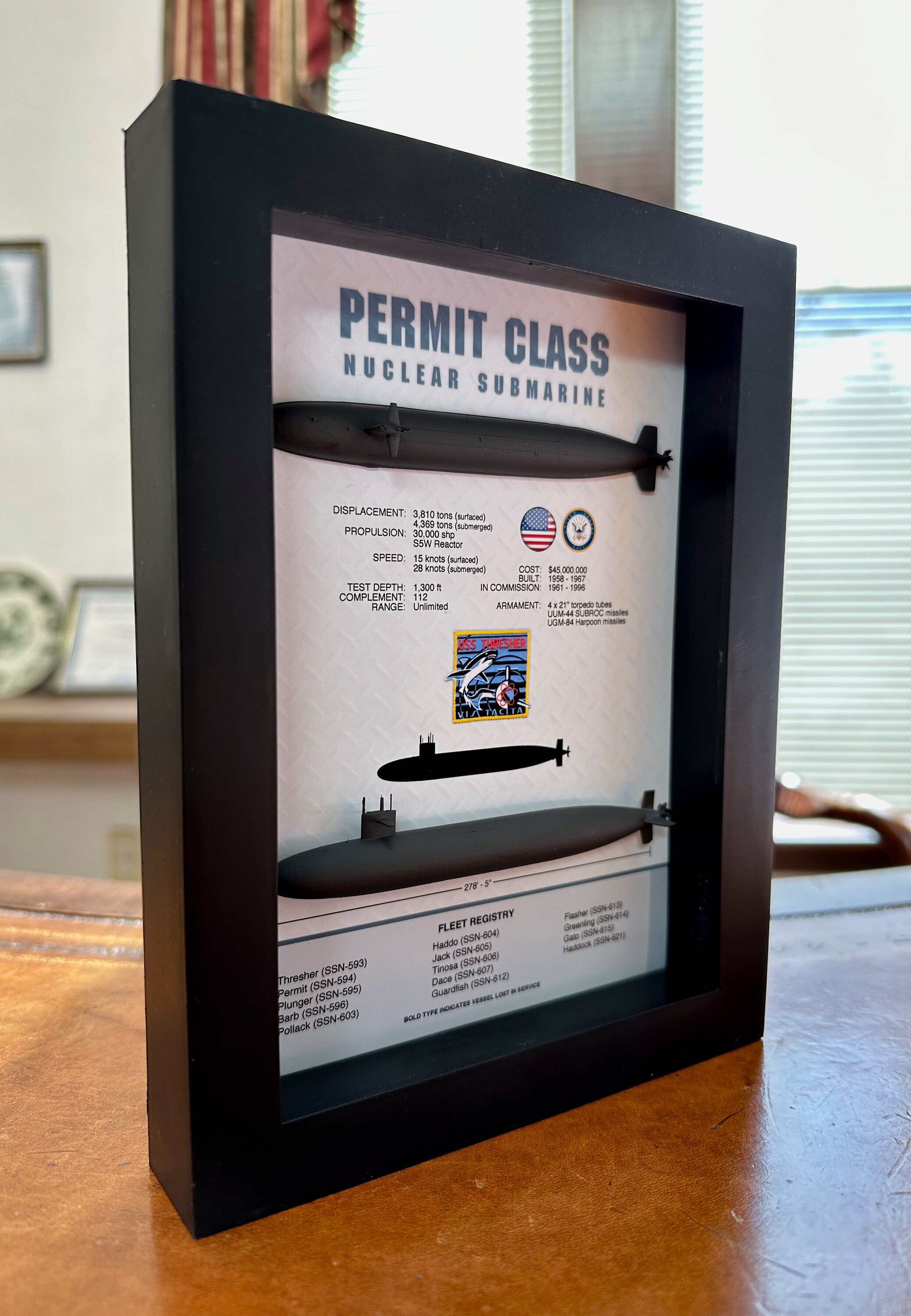 Permit Class Submarine Memorial Display Shadow Box, Thresher Class, 5. ...