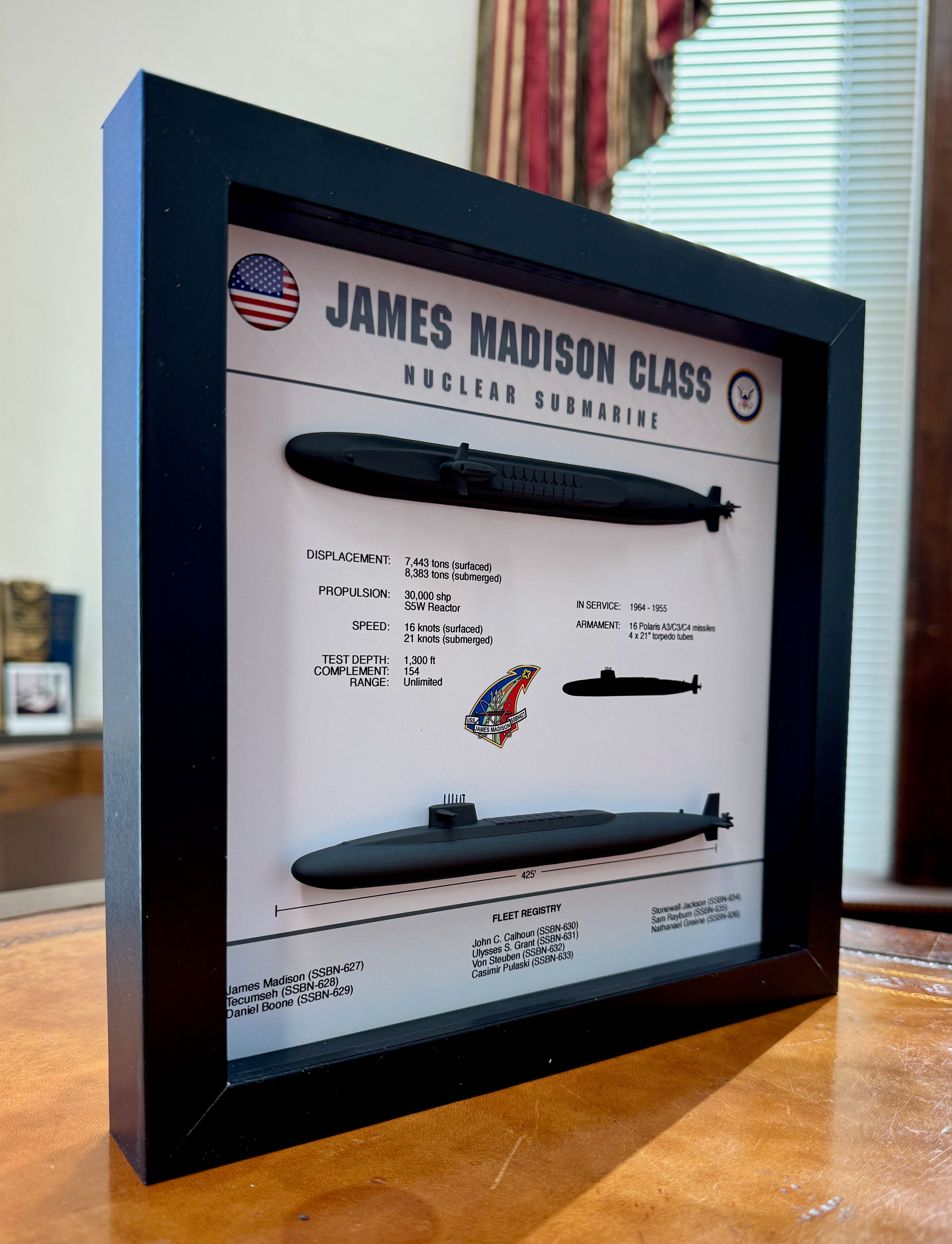 James Madison Class, Submarine Memorial Display Shadow Box, 9" X 9 ...