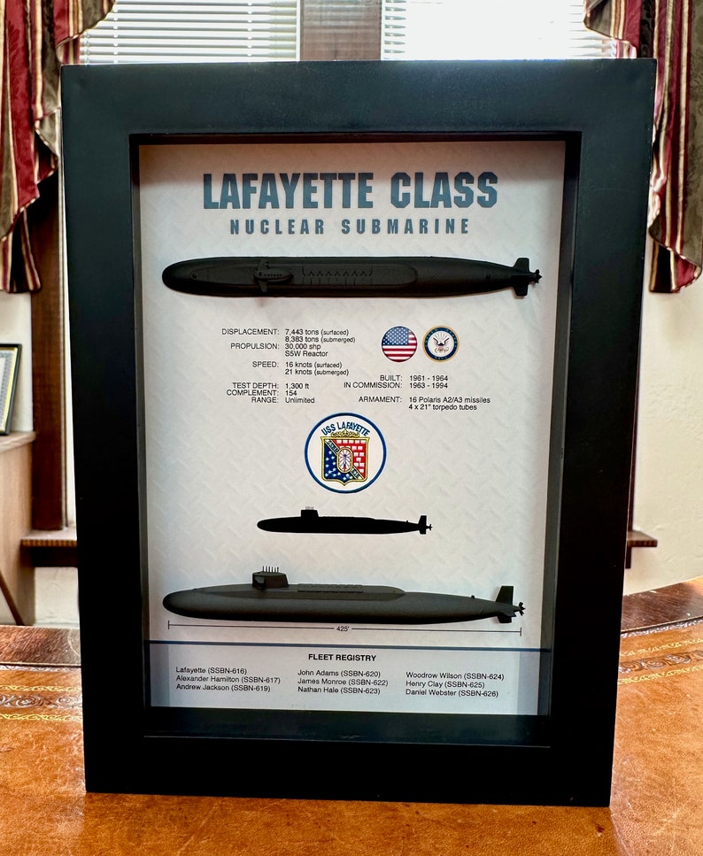 Lafayette Class Submarine Memorial Display Shadow Box, 6" X 8", Black ...