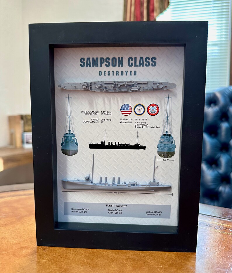 Sampson Class Destroyer Memorial Display Shadow Box, WW1, 6" X 8 ...