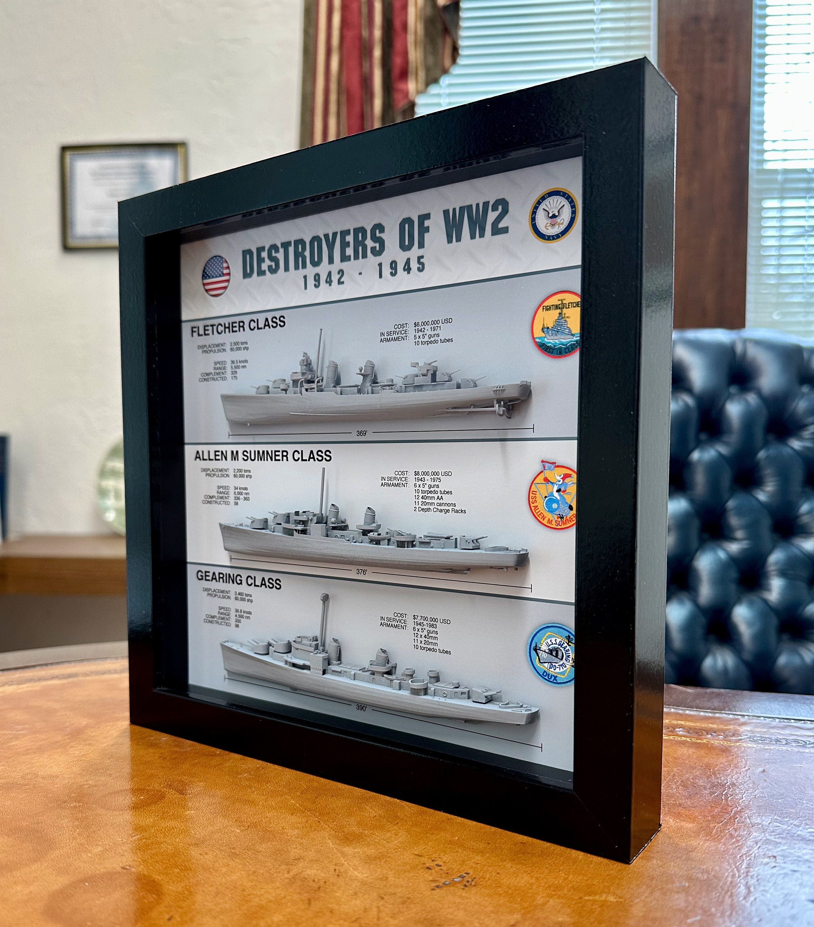 Destroyers of WW2 Display Shadow Box, 1942-1945, Fletcher, Allen M ...