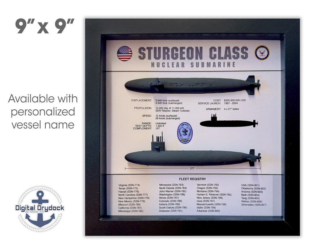 Sturgeon Class Submarine Memorial Display Shadow Box, 9" X 9", Black - Etsy