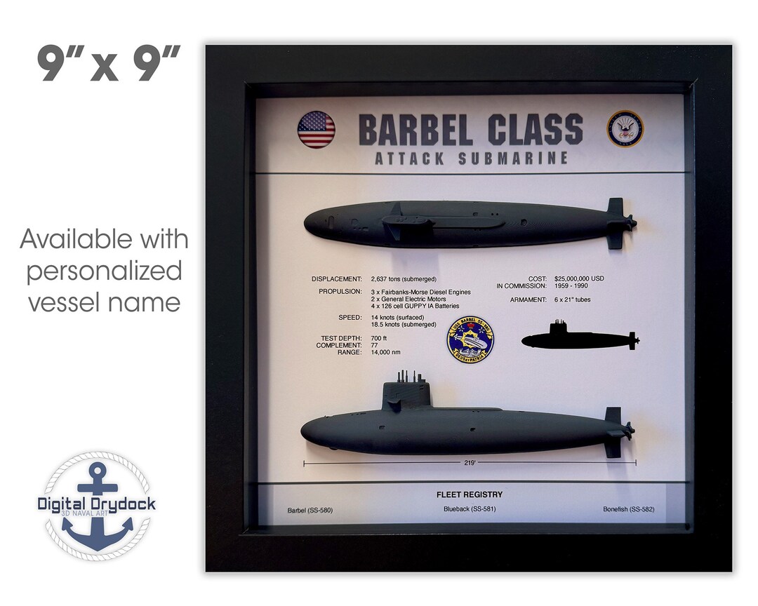 Barbel Class Submarine Memorial Display Shadow Box, 9" X 9", Black - Etsy