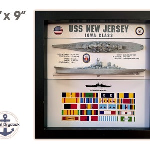 USS New Jersey Battleship Display Shadow Box, BB-62, Iowa Class, WW2, 9 ...