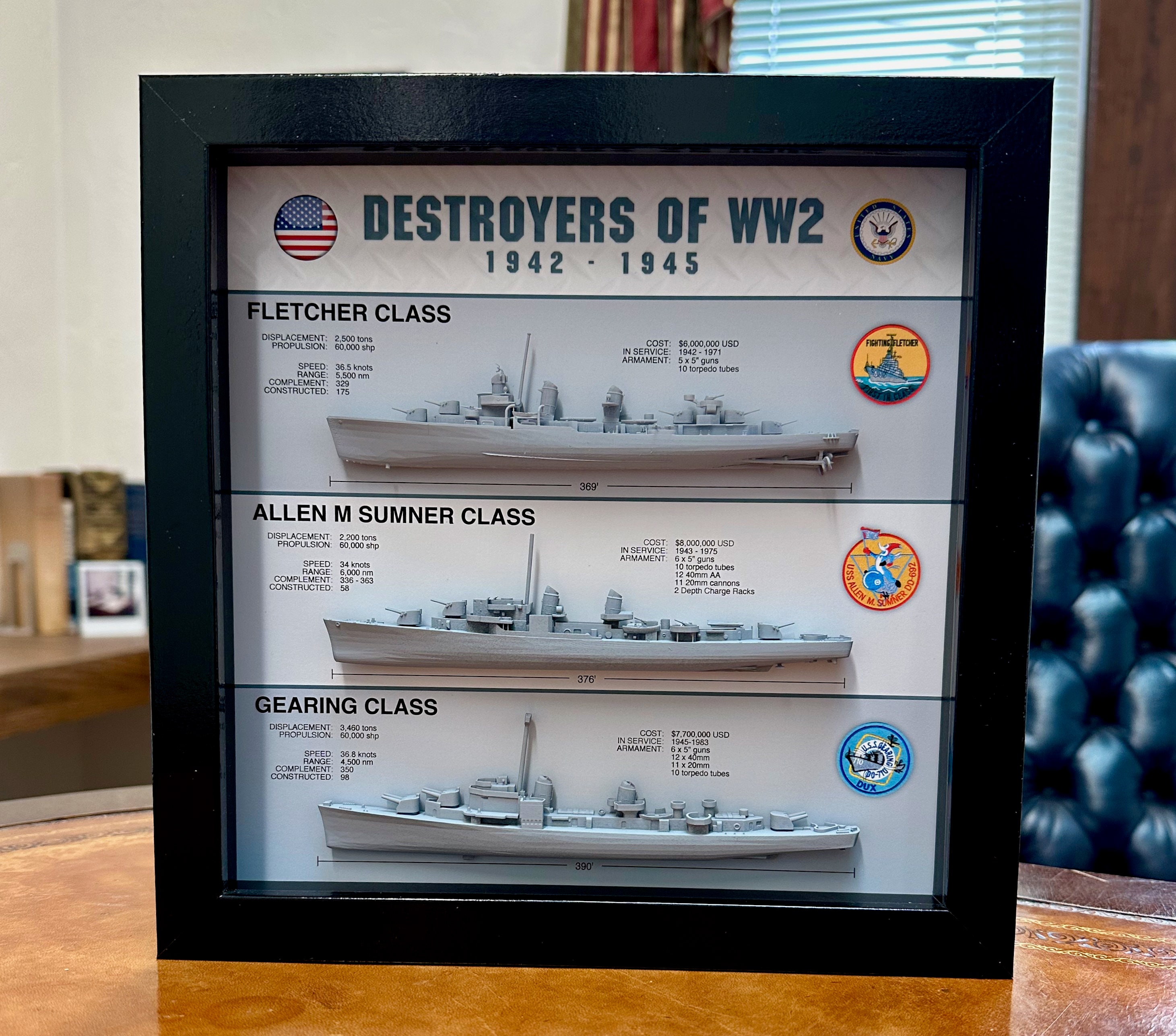 Destroyers of WW2 Display Shadow Box, 1942-1945, Fletcher, Allen M ...