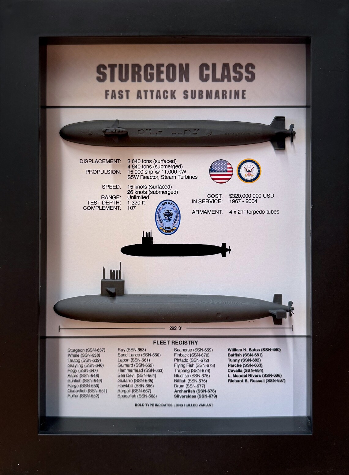 Sturgeon Class Submarine Memorial Display Shadow Box, 6" X 8", Black - Etsy