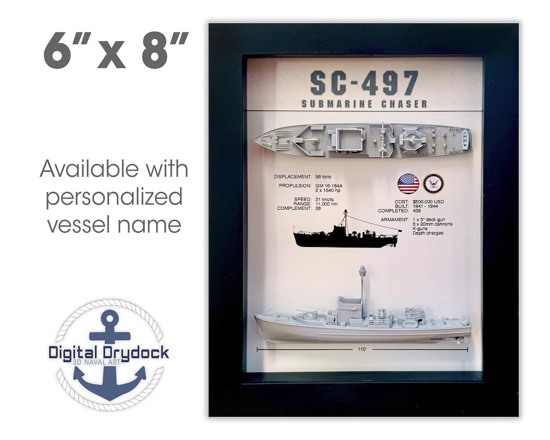 SC-497 Class Submarine Chaser Memorial Display Shadow Box, 6" X 8 ...