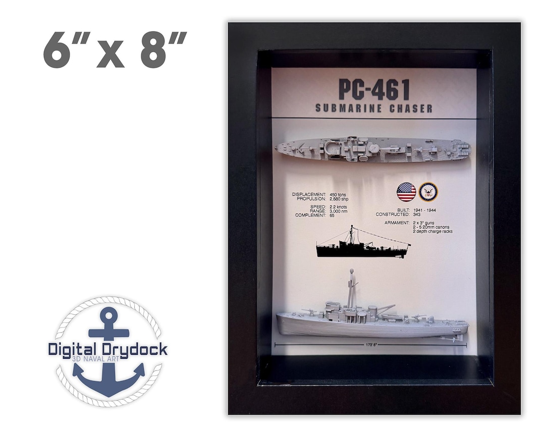 PC-461 Class Submarine Chaser Display Shadow Box, WW2, 6" X 8" - Etsy