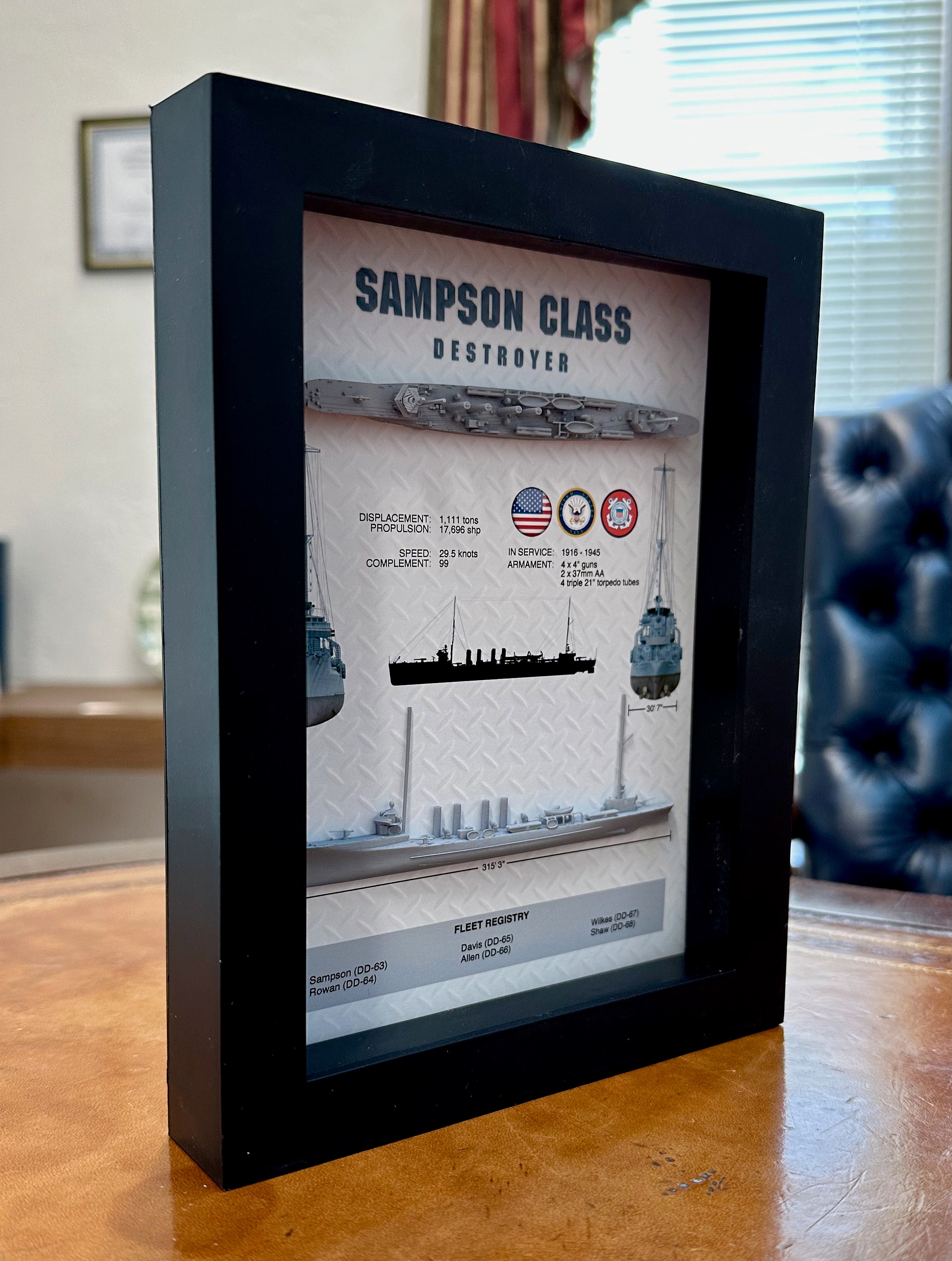 Sampson Class Destroyer Memorial Display Shadow Box, WW1, 6 X 8, Black ...