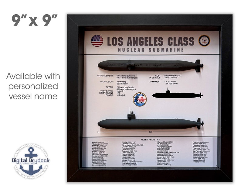 Los Angeles Class Submarine Memorial Display, 688, Shadow Box, 9" X 9 ...