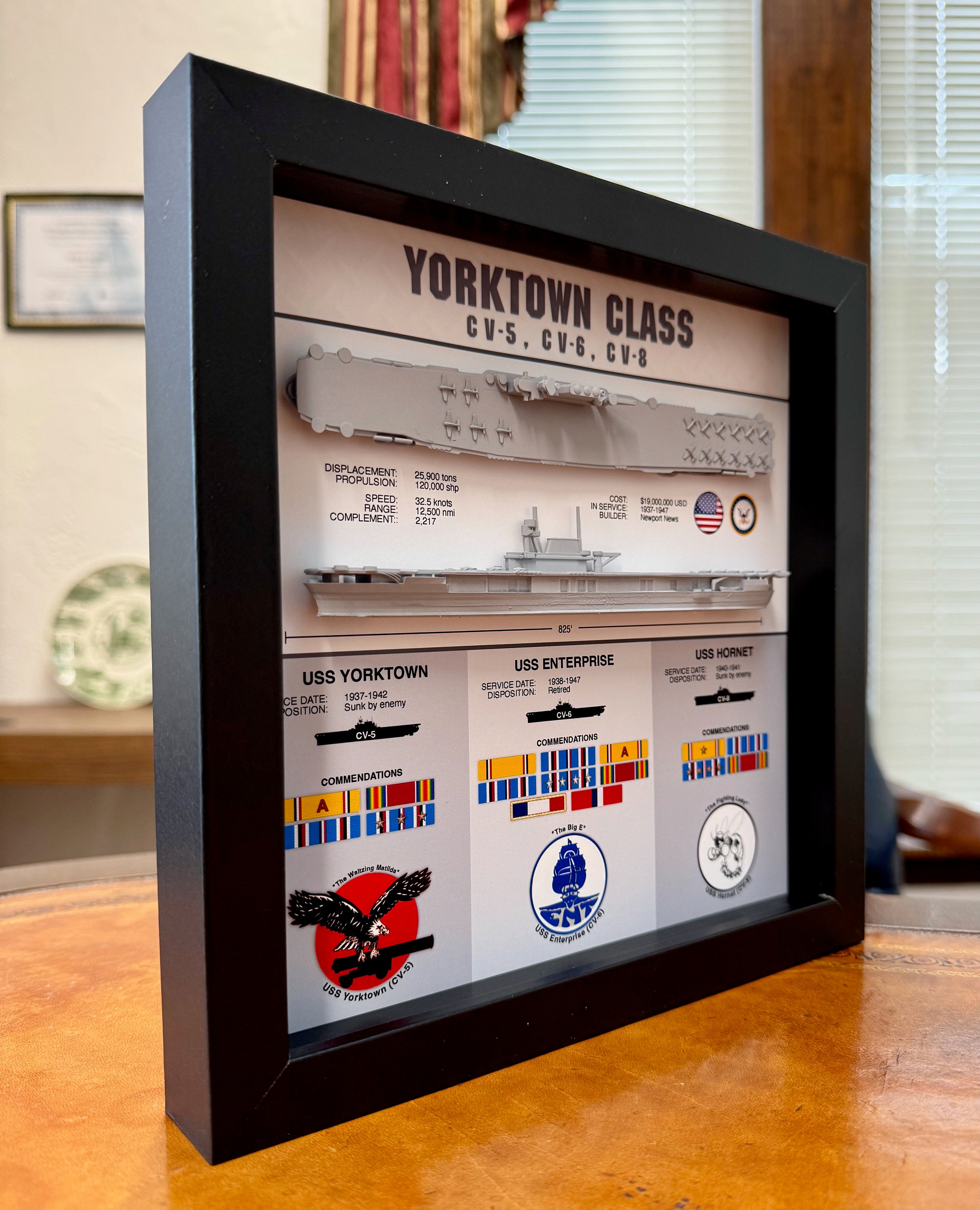 Yorktown Class Carrier Display Shadow Box, CV-5, CV-6, CV-8, Enterprise ...