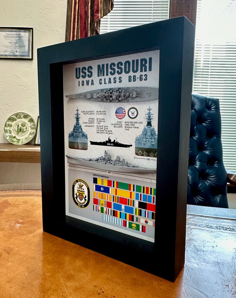 USS Missouri Memorial Display Shadow Box, BB-63, WW2, 6 X 8, Iowa Class ...