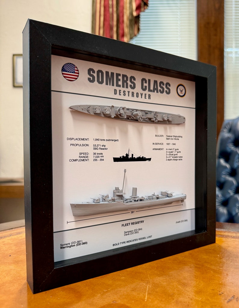 Somers Class Destroyer Memorial Display Shadow Box, WW2, 9 X 9, Black ...