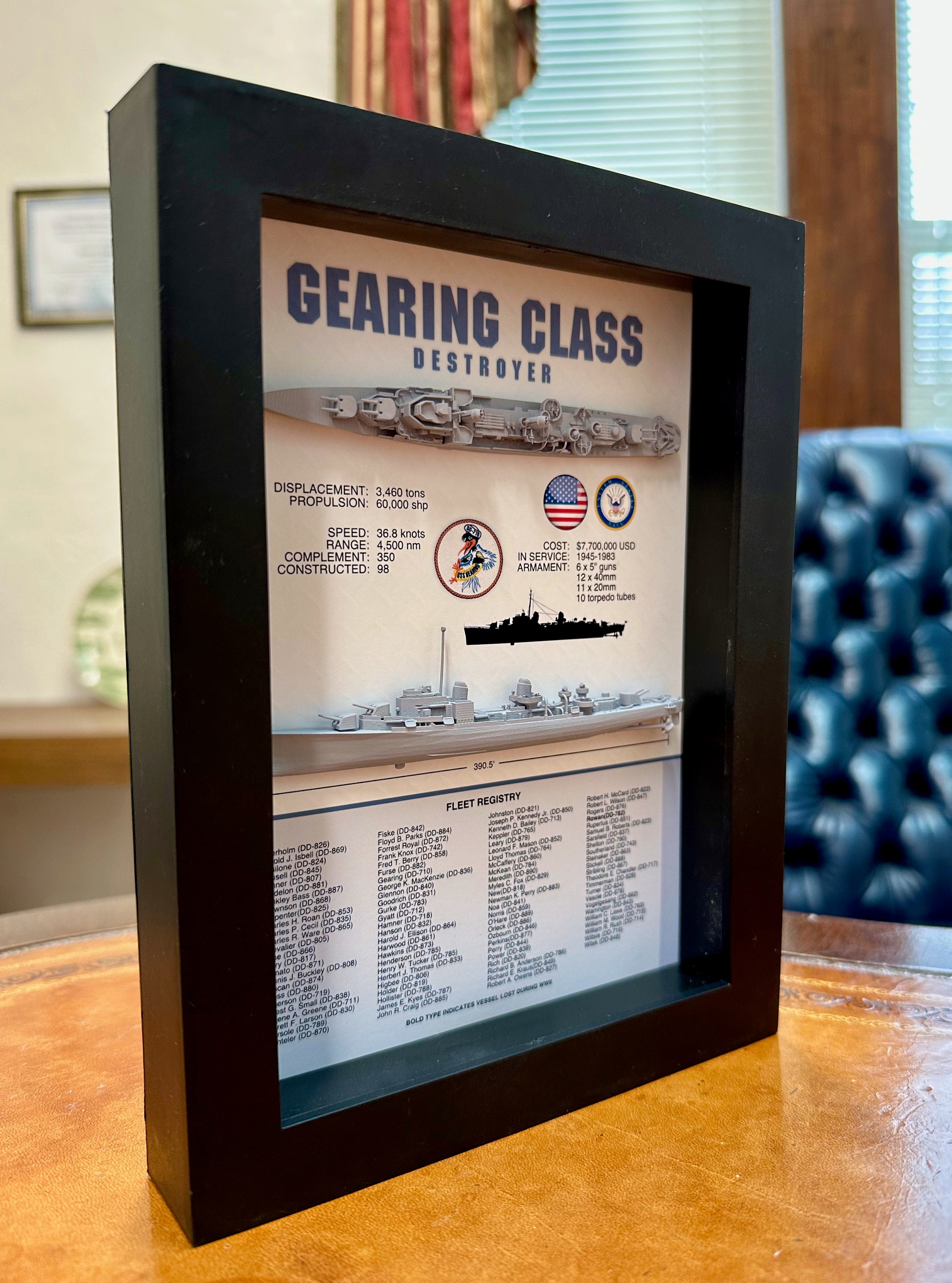 Gearing Class Destroyer Memorial Display Shadow Box, WW2, 6 X 8, Black ...