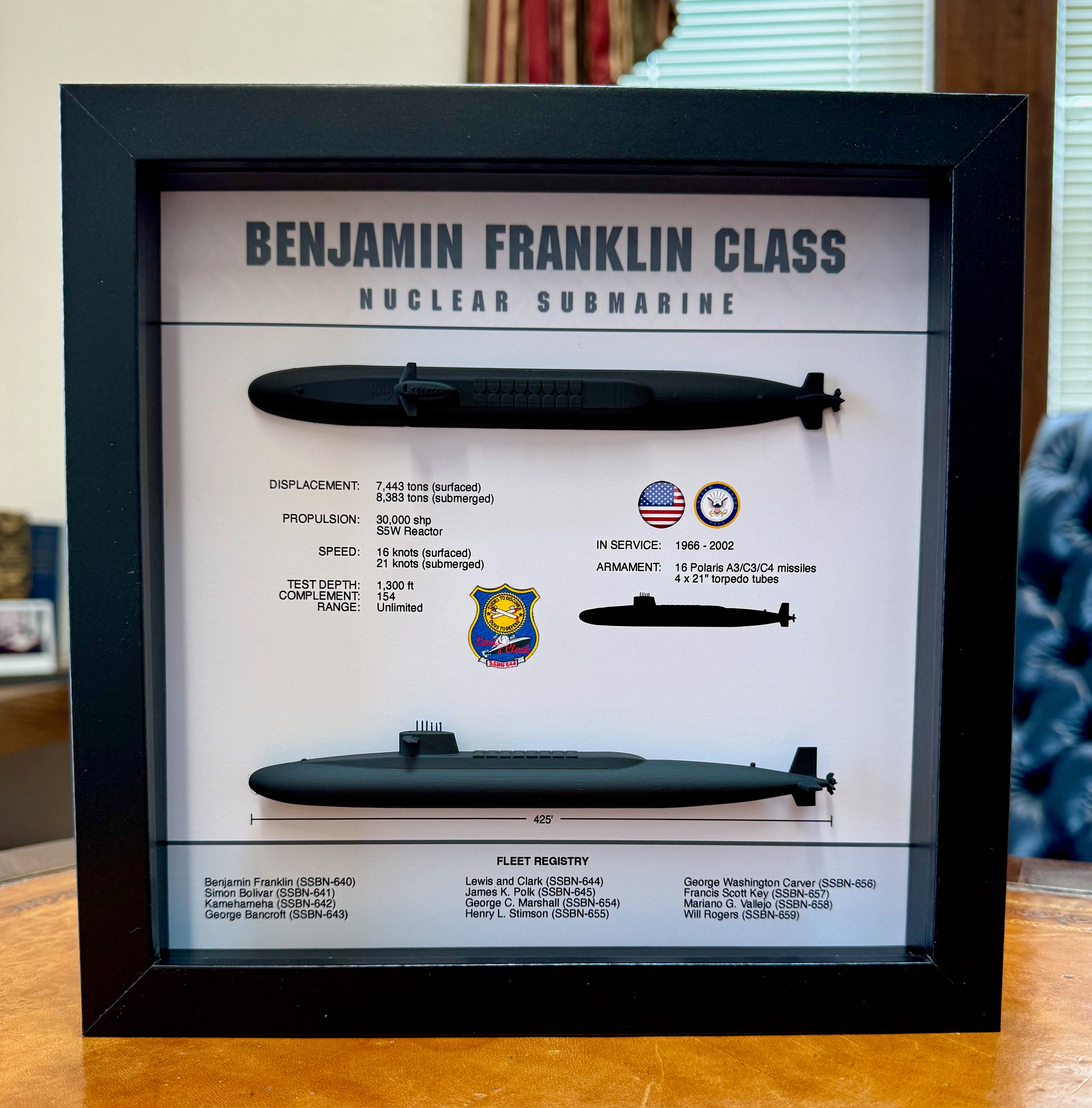 Benjamin Franklin Class, Submarine Memorial Display Shadow Box, 9" X 9", Black, Large - Etsy