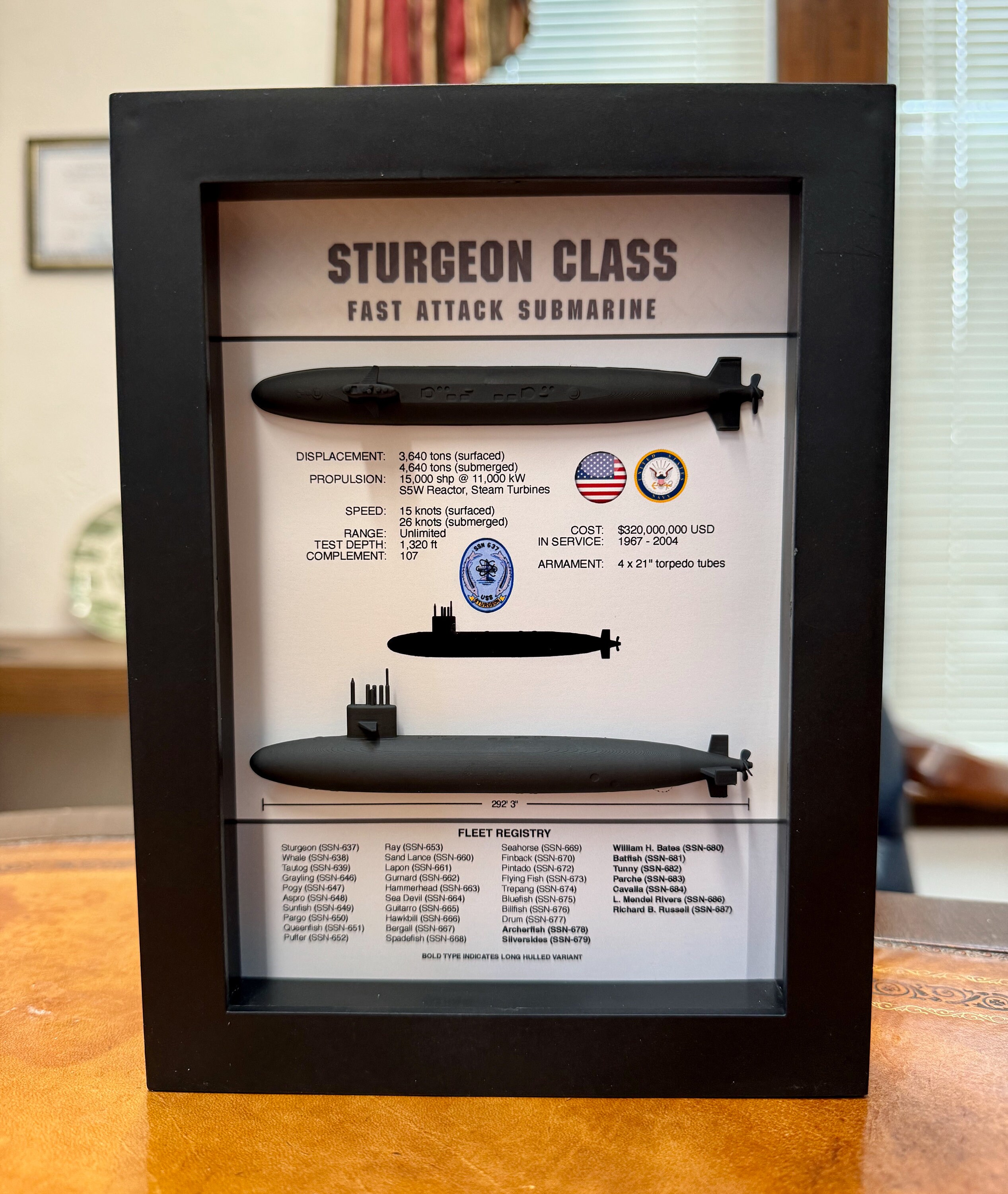 Sturgeon Class Submarine Memorial Display Shadow Box, 6" X 8", Black - Etsy